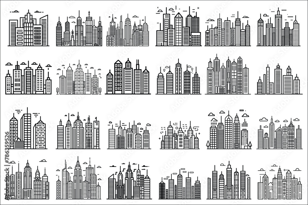 City icons set, City symbol, City vector icon, Black and white Drill ...