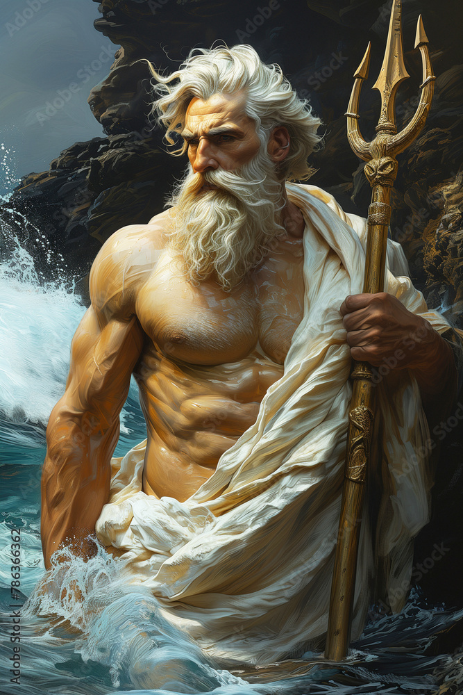 Fantasy portrait of Poseidon Greek god of the sea, known as Neptune in ...