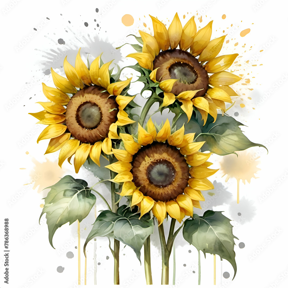 sunflower on white background. Editable art template, Poster flyer ...