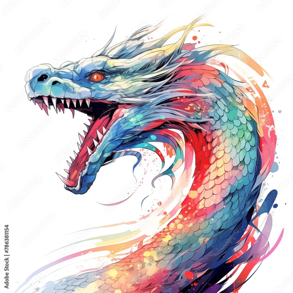 Abstract Colorful Illustration of Jormungandr on a White Background ...