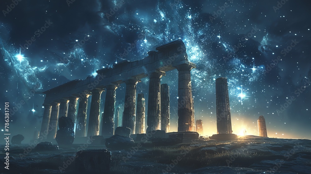 Celestial observatory with constellations aligning to form ancient ...