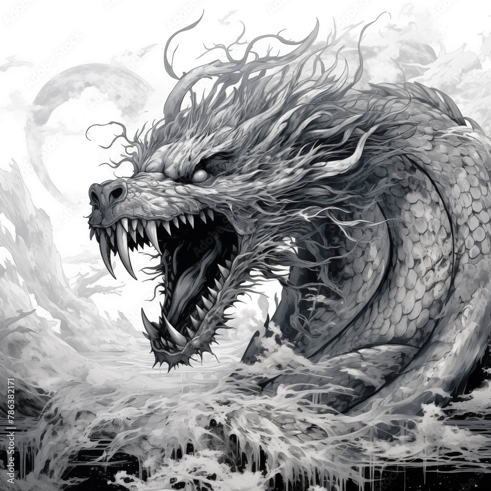 Black and White Illustration of Jormungandr on a White Background Stock ...