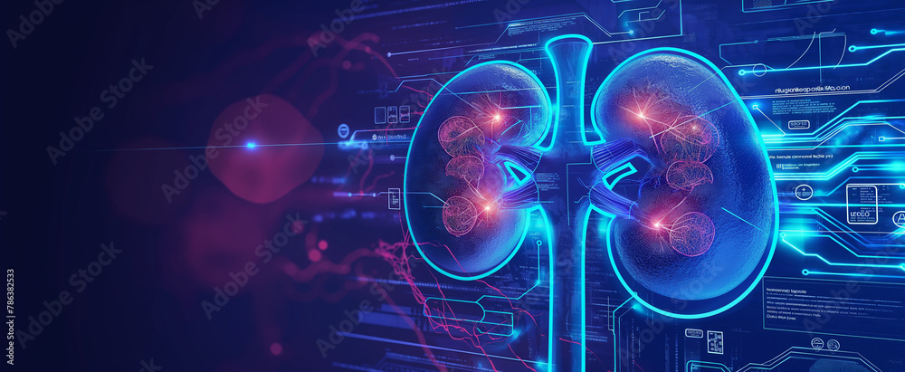 Futuristic medical research or kidney health care with diagnosis and ...
