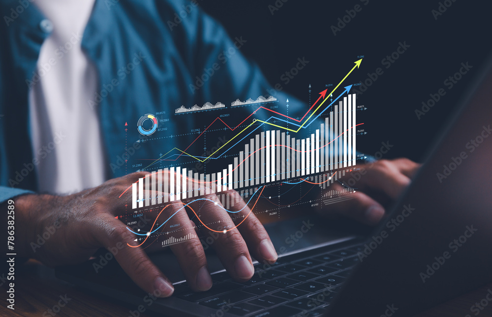 Analyst working on business analytics dashboard with KPI, charts and ...