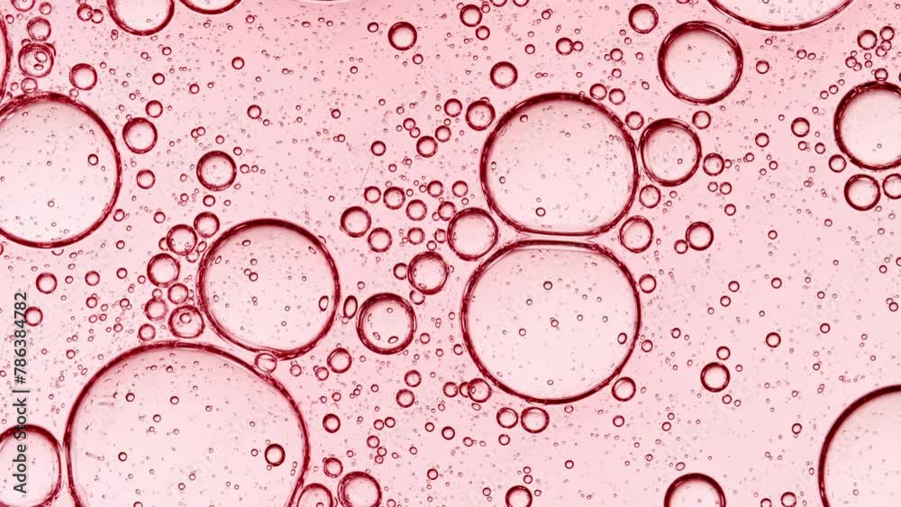 Bubble cluster, cells under a microscope. Transparent cosmetic gel ...