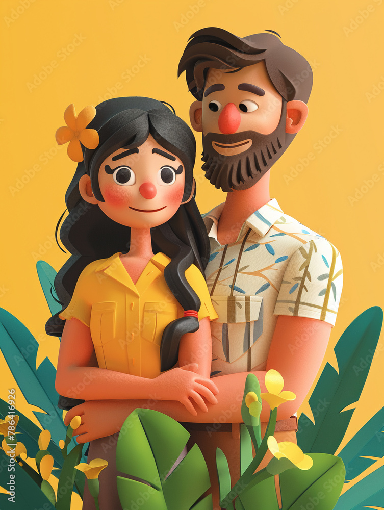 A cartoon-style portrayal of Adam and Eve in the Garden of Eden with ...
