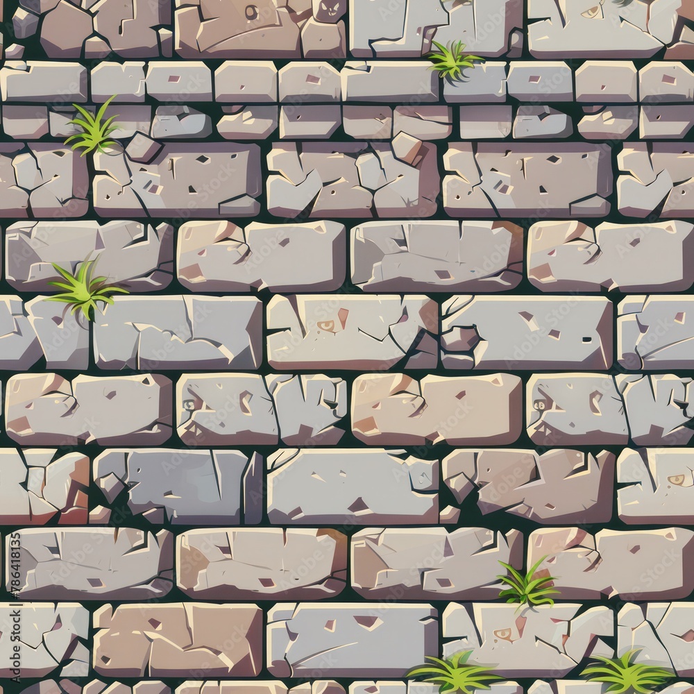 2D game level brick wall, brick texture with shadowing, platformer game ...