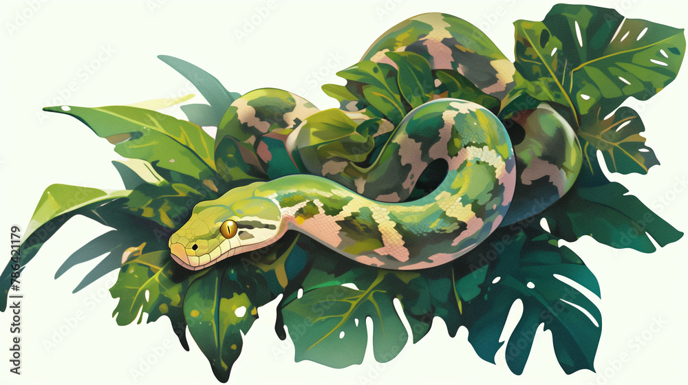 Jiboia e plantas no fundo branco - Ilustração Stock Illustration ...