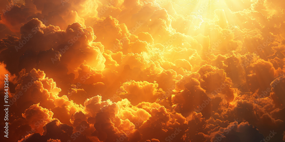 golden clouds with sun rays shining through, heavenly clouds,yellow ...