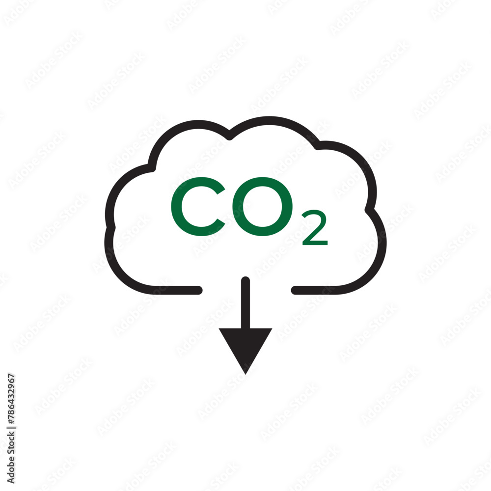 Reduce co2 gas icon set. carbon reduction cloud sign. cut c02 pictogram ...
