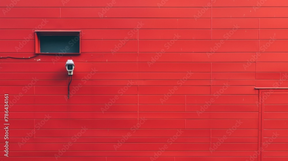 CCTV camera on the red wall. Security video surveillance and tracking ...
