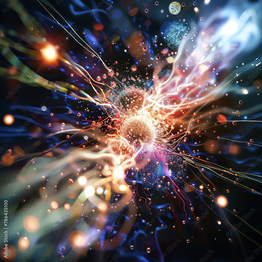 Interaction of quarks and gluons depicted as an energetic collision ...