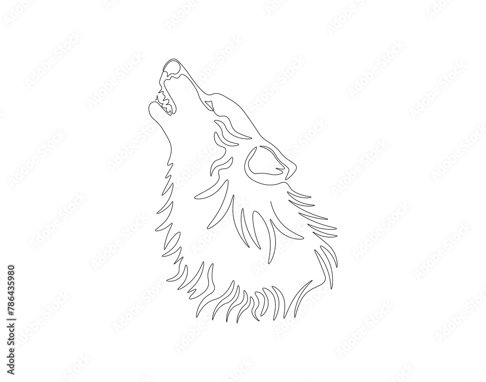Continuous line drawing of wolf head. One line of wolf head. Mammals ...