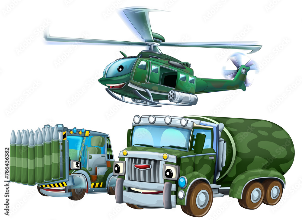 cartoon scene with two military army cars vehicles and flying ...