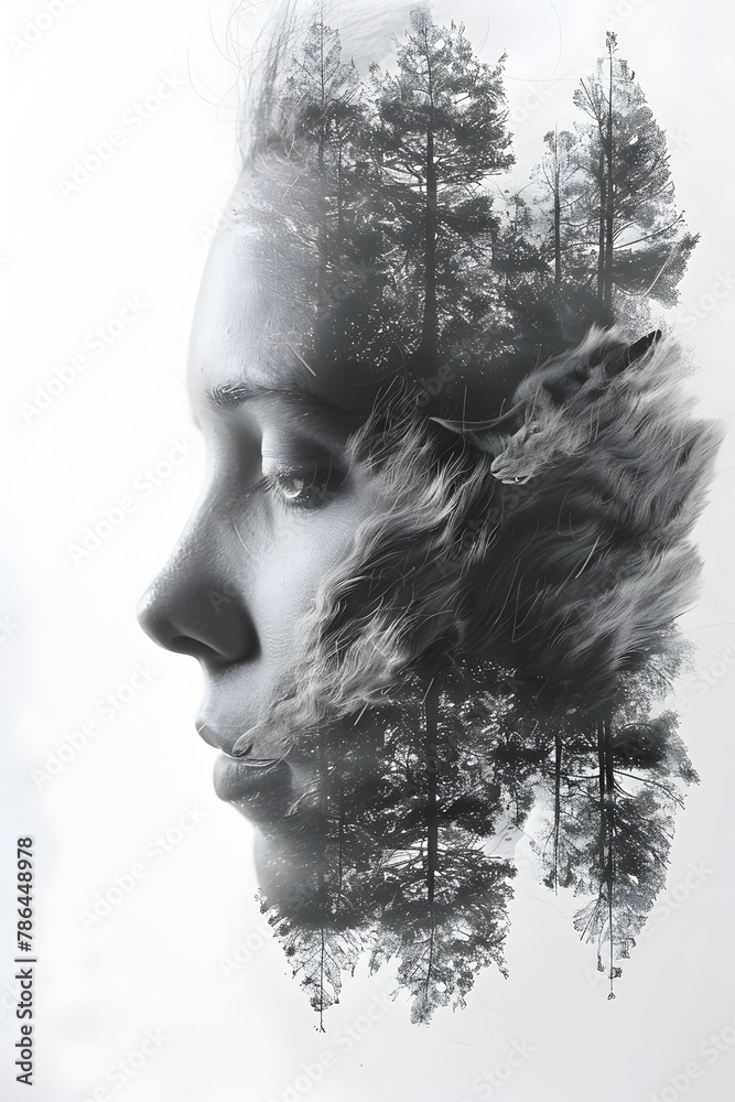 Double Exposure Pencil Drawing: A Blend of Animal Forms Merging Reality ...