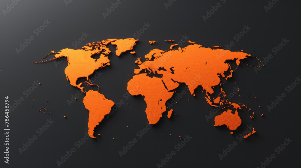 Minimalistic world map design in orange color on black background, made ...