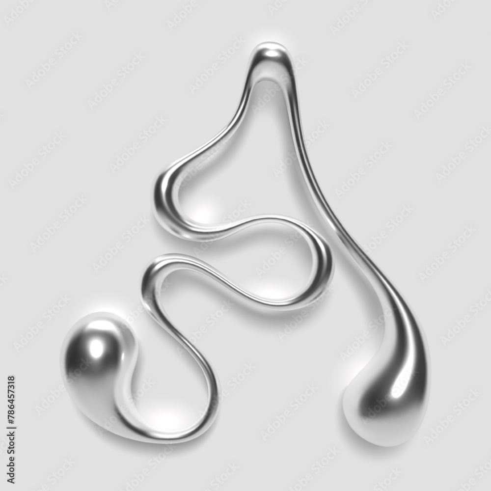 3D melted liquid metal letter A, English alphabet, with glossy ...