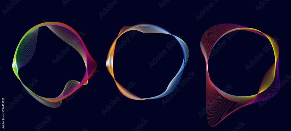 Collection of colorful round frames on blank background. Set of hand ...