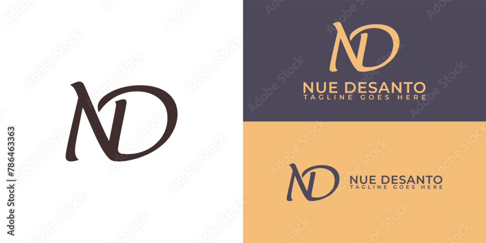 Abstract initial letter ND or DN logo in black and gold color isolated ...