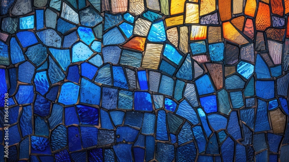 blue stained glass background. vibrant colored window design backdrop ...