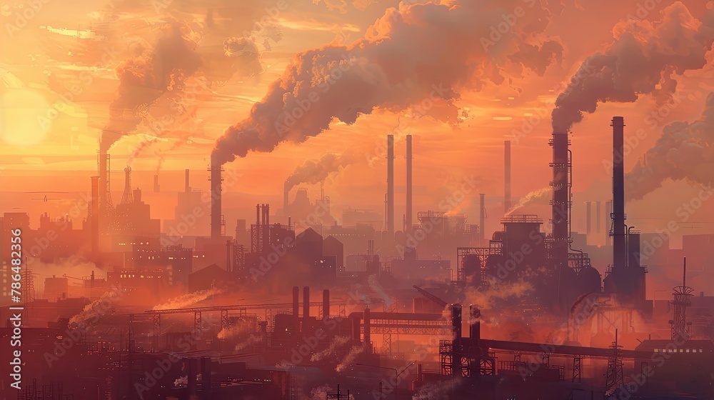 Environmental Impact. industrial with smokestacks and factories ...