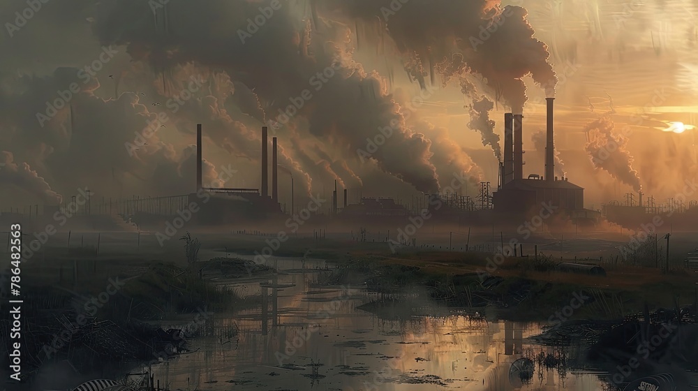 Environmental Impact. industrial with smokestacks and factories ...