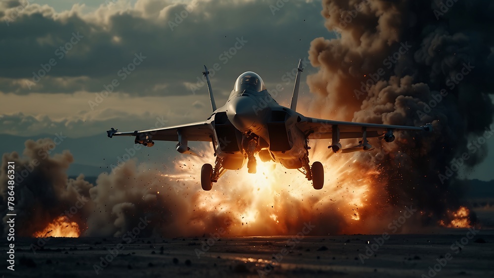Fighter plane explodes in mid-air. violent explosion Smoke from the ...