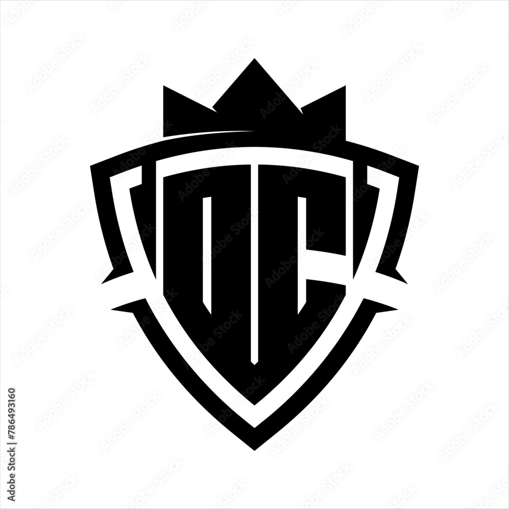 DC Letter bold monogram triangle curve shield shape with crown black ...