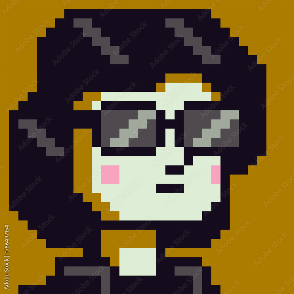Avatar pixel art female character with glasses, 8-bit girl, cartoon ...