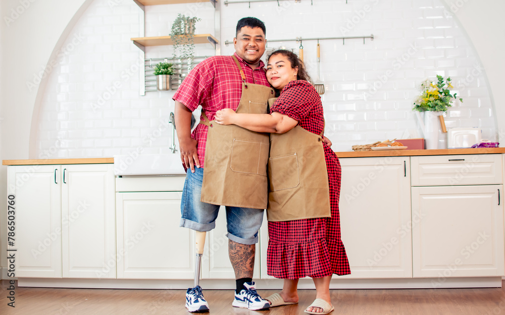 Portrait of asian couple including happy wife who has husband with ...