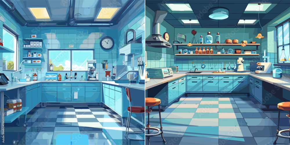 Chemical laboratory cartoon concepts. Scientific analysis research test ...