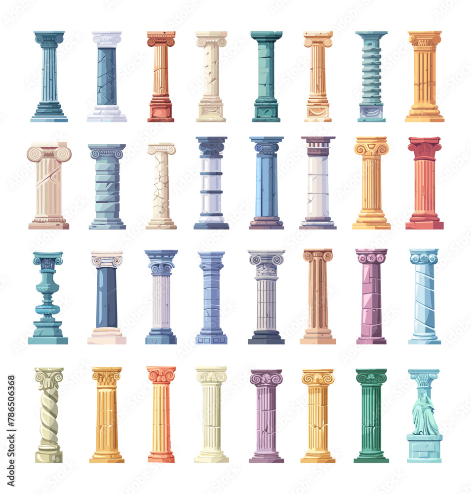 Columns cartoon vector set. Ancient greek roman stone marble granite ...