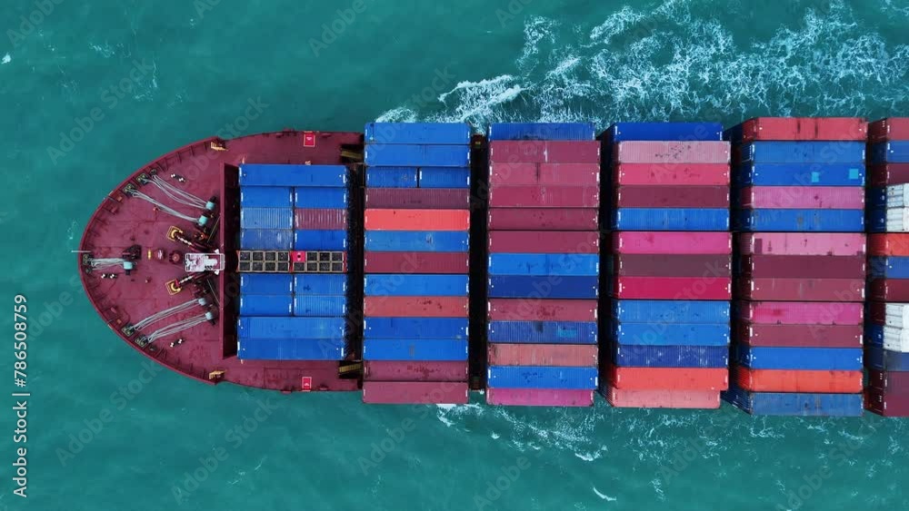 Top view Cargo Container ship the ocean ship carrying container and ...