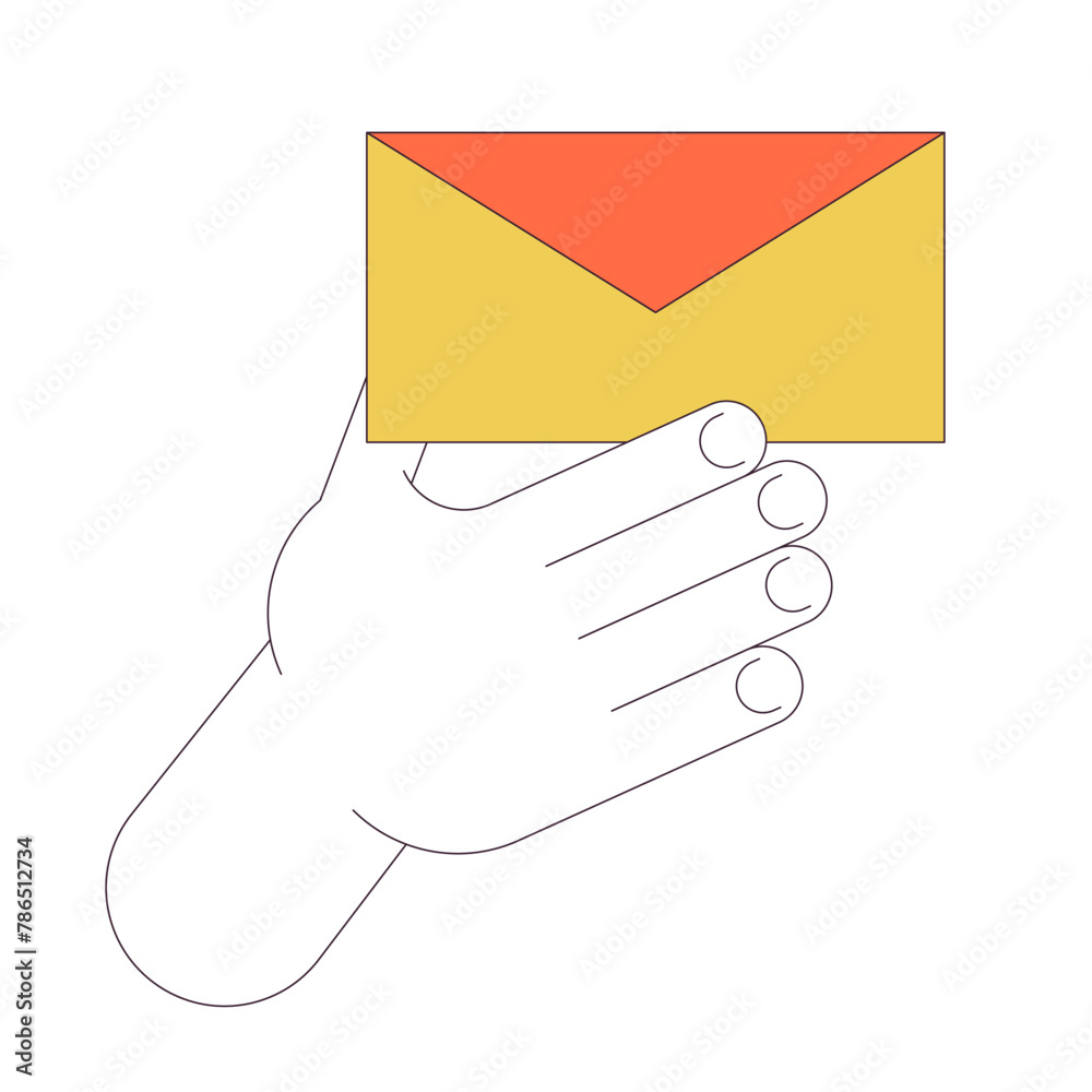 Holding closed envelope linear cartoon character hand illustration ...