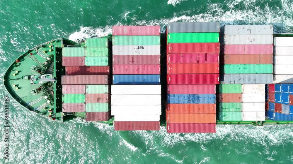Top view Cargo Container ship the ocean ship carrying container and ...