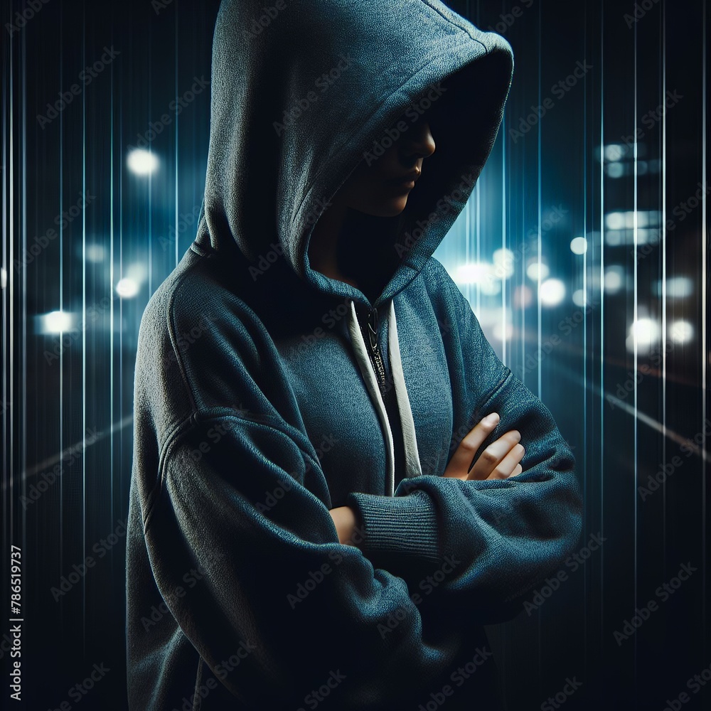 Person in a hooded sweatshirt, anonymous with face hidden, arms crossed ...