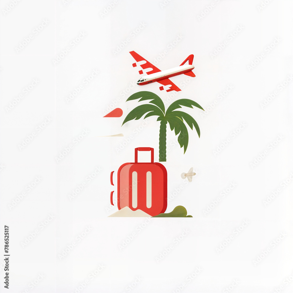 Vector logo of a airplane, palm tree and a red suitcase Stock Photo ...