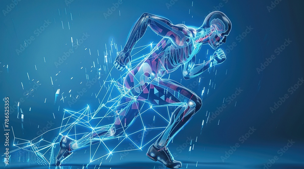 Dynamic image of a running figure illuminated by biomechanical and ...