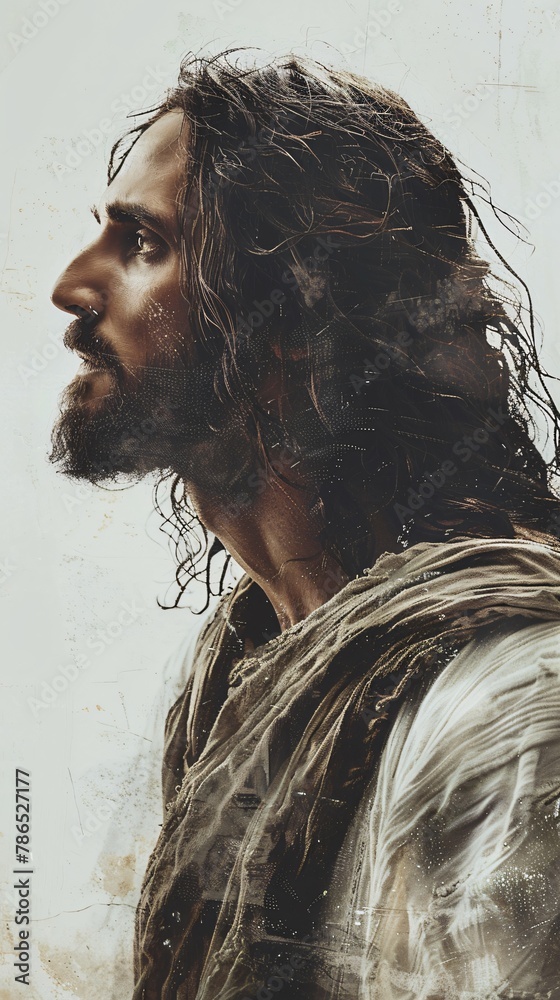Jesus Christs profile in sharp relief captured in a high definition ...
