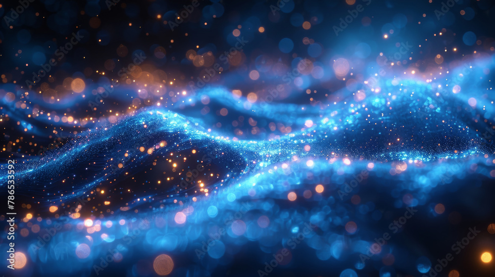 Illuminated by complex light trajectories against a dark blue ...