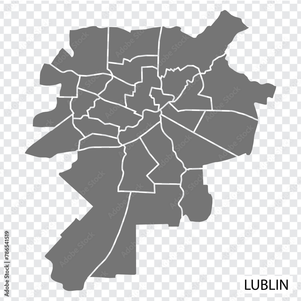 High Quality map of Lublin is a city Poland, with borders of the ...