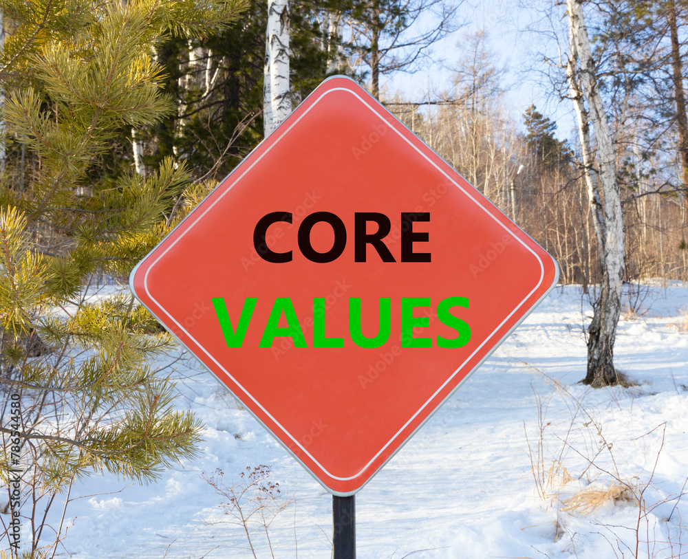 Core values symbol. Concept words Core values on beautiful red road ...