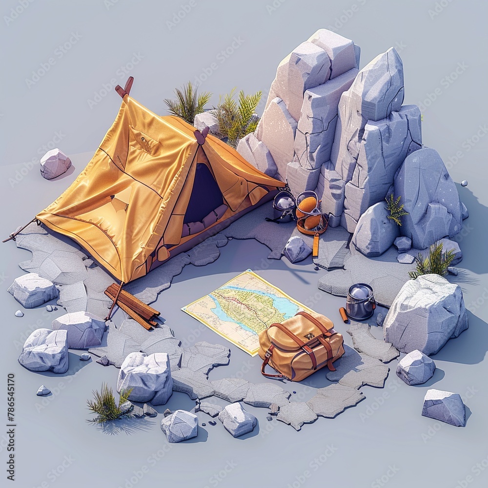 An isometric perspective of a budget-friendly camping site for ...