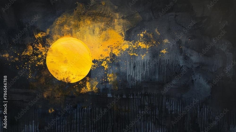 Abstract charcoal and bright yellow dawn, with minimalist design and ...