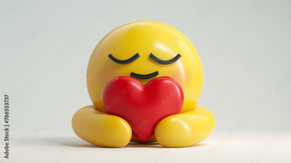 Care emoji yellow face emoticon with closed eyes hugging a red heart ...