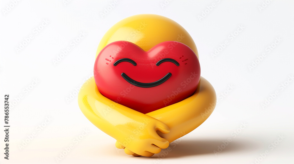 Care emoji yellow face emoticon with closed eyes hugging a red heart ...