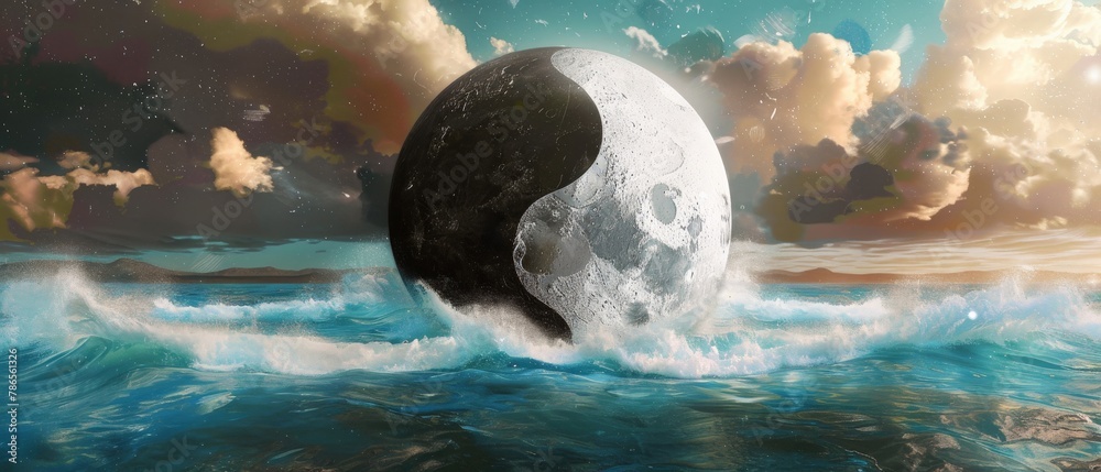 yin yang, black and white abstract Symbols of equalization on water ...