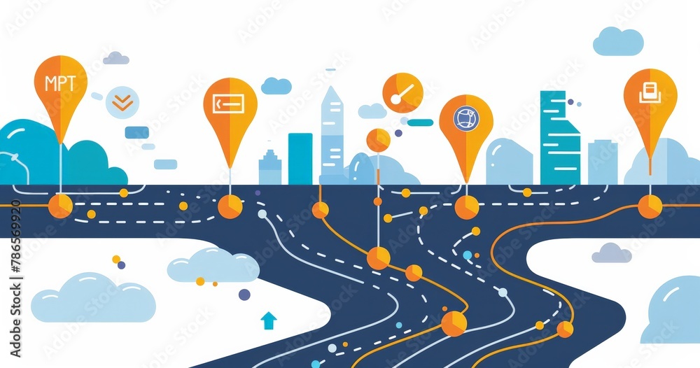 Line Art Illustration of Road Map with Journey Concept, Navigation ...