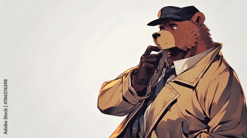 Serious detective bear in trench coat and fedora, with cigar ...