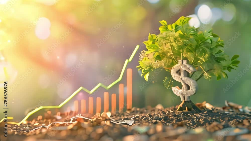 Illustration of a value growth chart with a tree adorned with a dollar ...